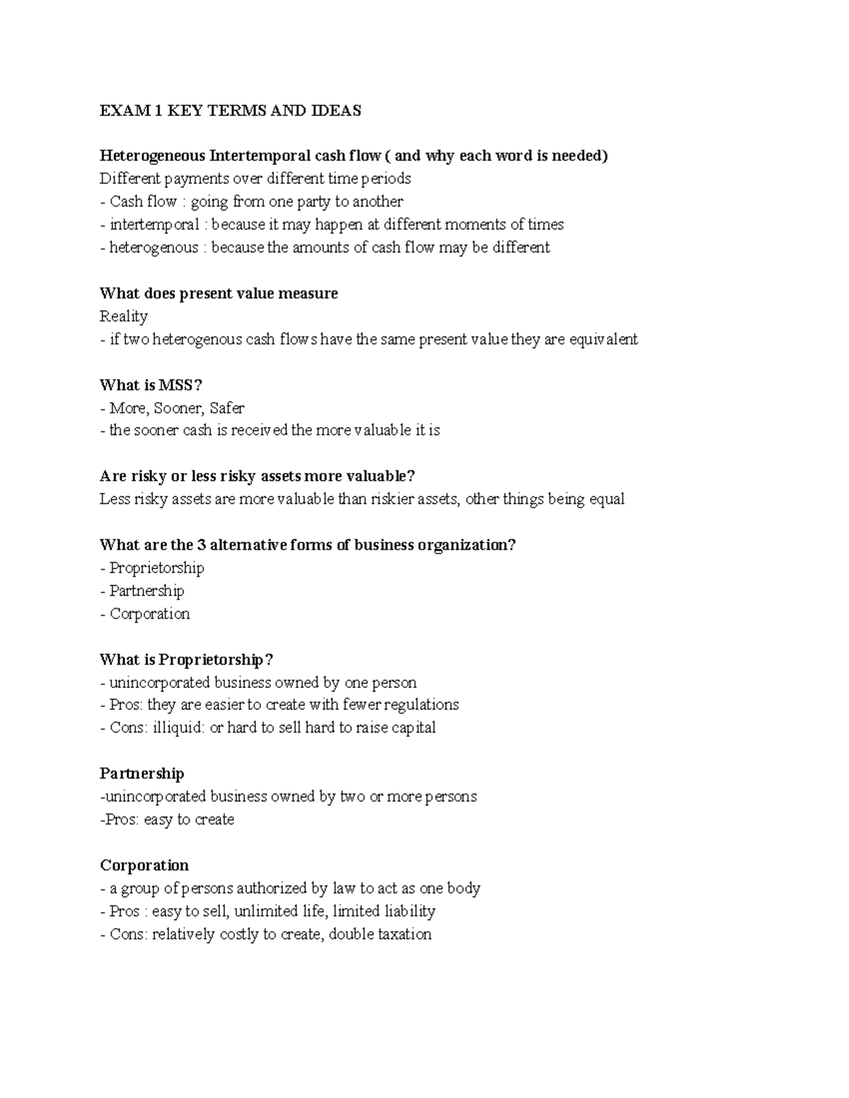 FIN 301 Exam 1 Study Guide: Key Concepts and Cash Flow Analysis - Studocu