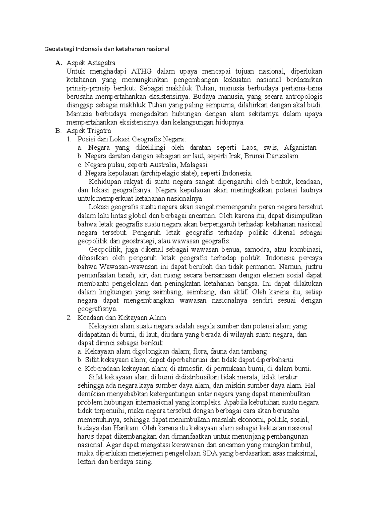 Geostategi dan Ketahanan Nasional Indonesia: Aspek Astagatra dan ...
