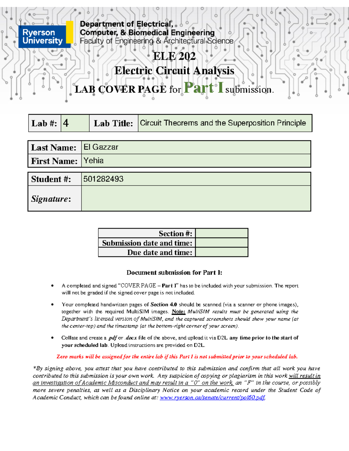ELE 202 Lab Report: Circuit Theorems & Superposition Principle Analysis ...