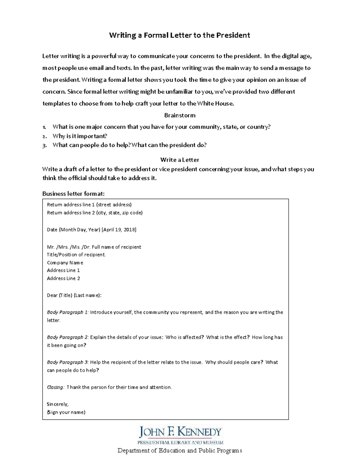 Letter To President Format