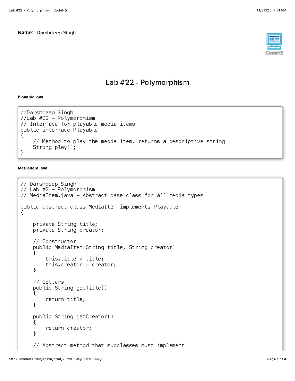CS 2511 Lab #22 - Polymorphism Implementation Guide - Studocu