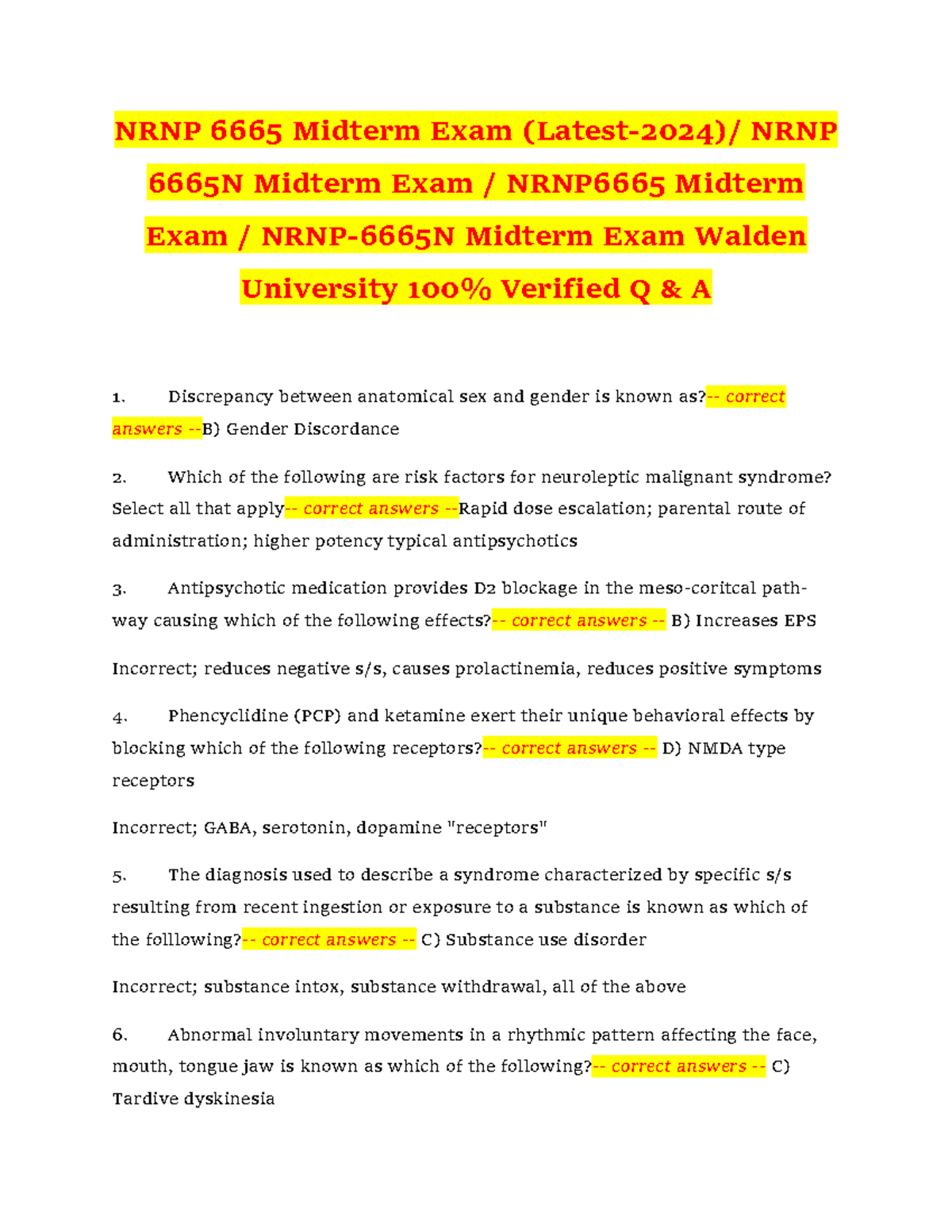 NRNP 6665 Midterm Exam Review (Latest-2024) with 100% Verified Q&A ...