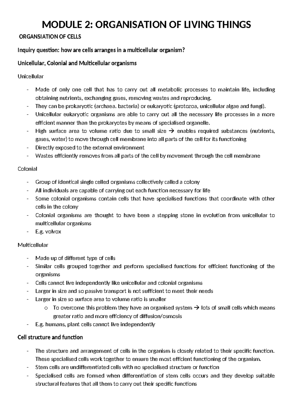 Topic 2 Study Notes - Organization of Living Things in Biology 101 ...