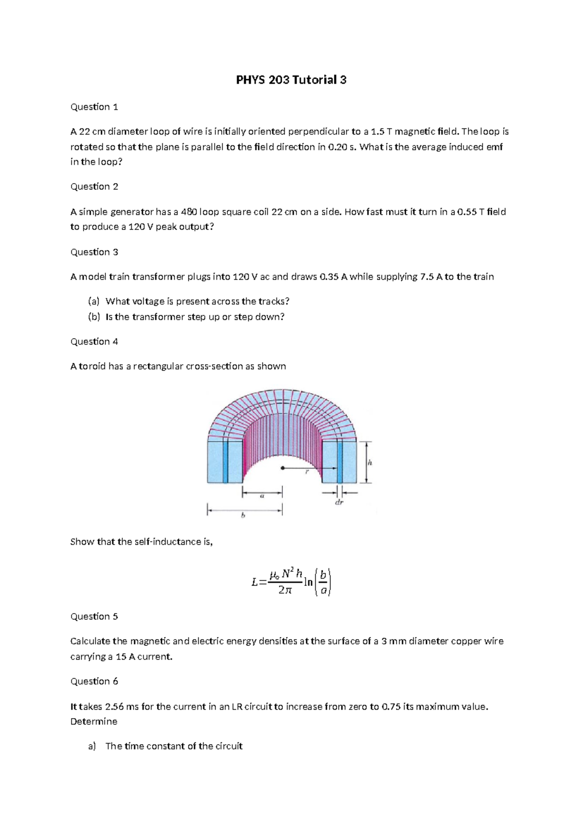 2025PHYS 203 Tut3 - toturial practice - PHYS 203 Tutorial 3 Question 1 ...