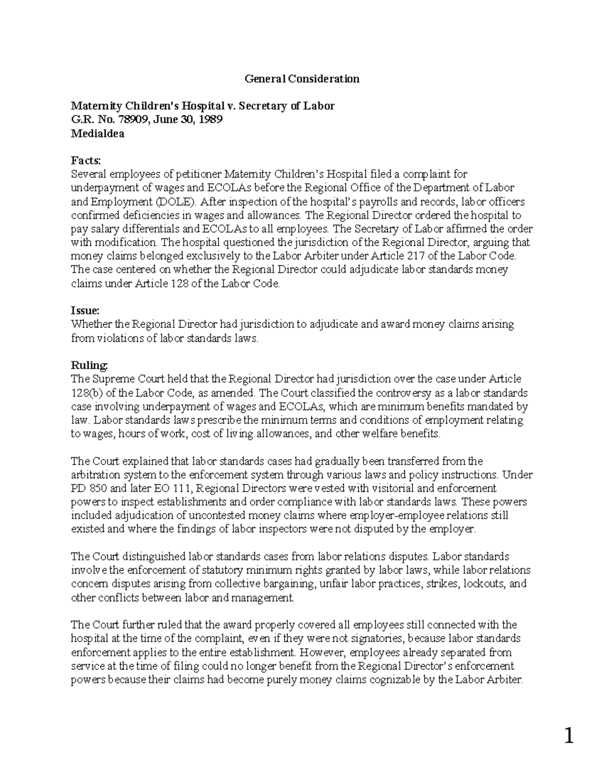 Labor Law I: Key Cases and Principles in Philippine Labor Standards ...