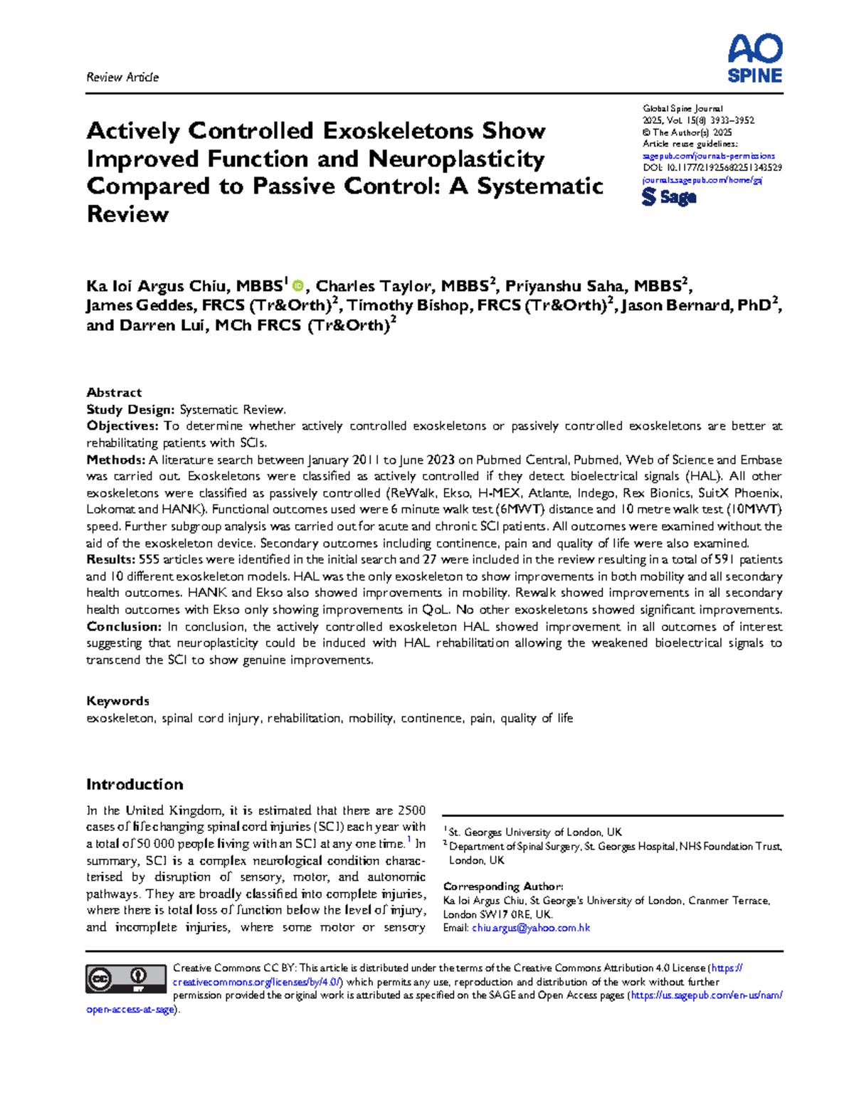 Systematic Review: Active vs Passive Exoskeletons in SCI Rehabilitation ...