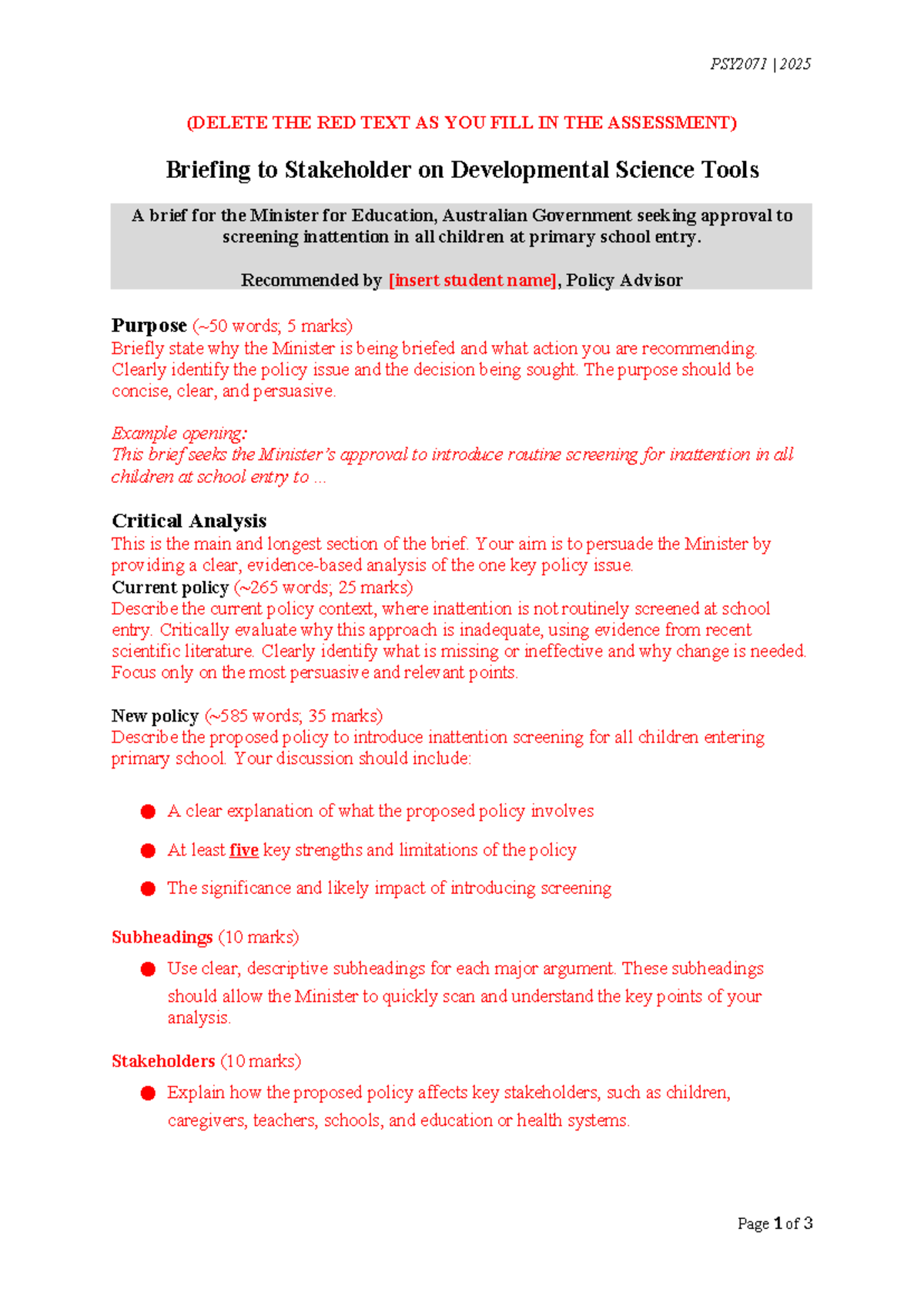 PSY2071 2025 Briefing to Stakeholder on Inattention Screening Policy ...