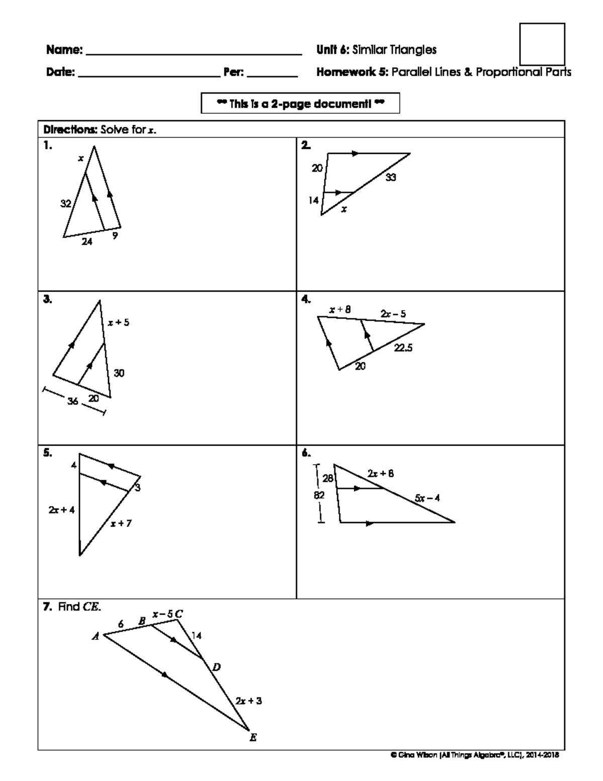 Unit 6: Homework 5 - Similar Triangles & Proportional Parts - Studocu