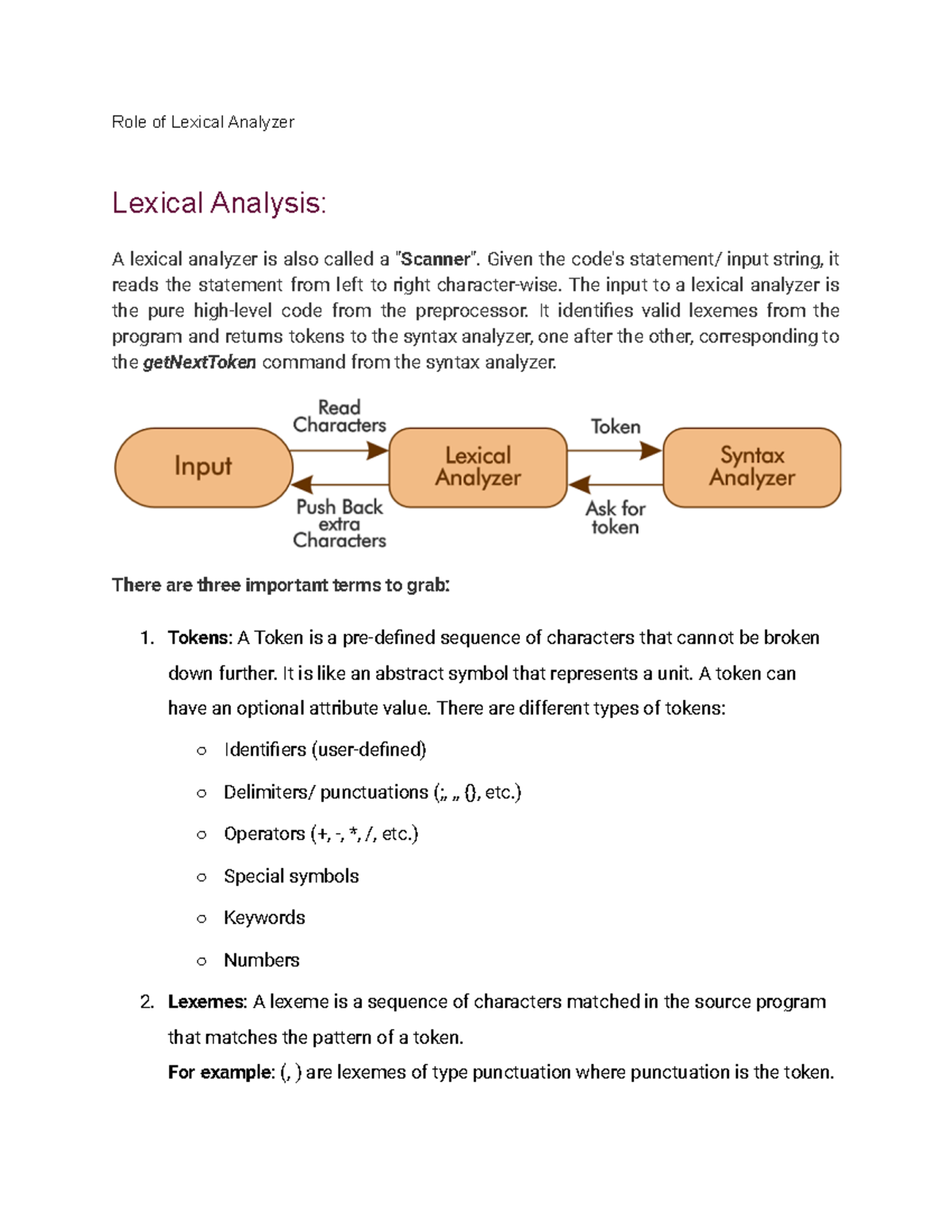Role of Lexical Analyzer - Role of Lexical Analyzer Lexical Analysis: A ...