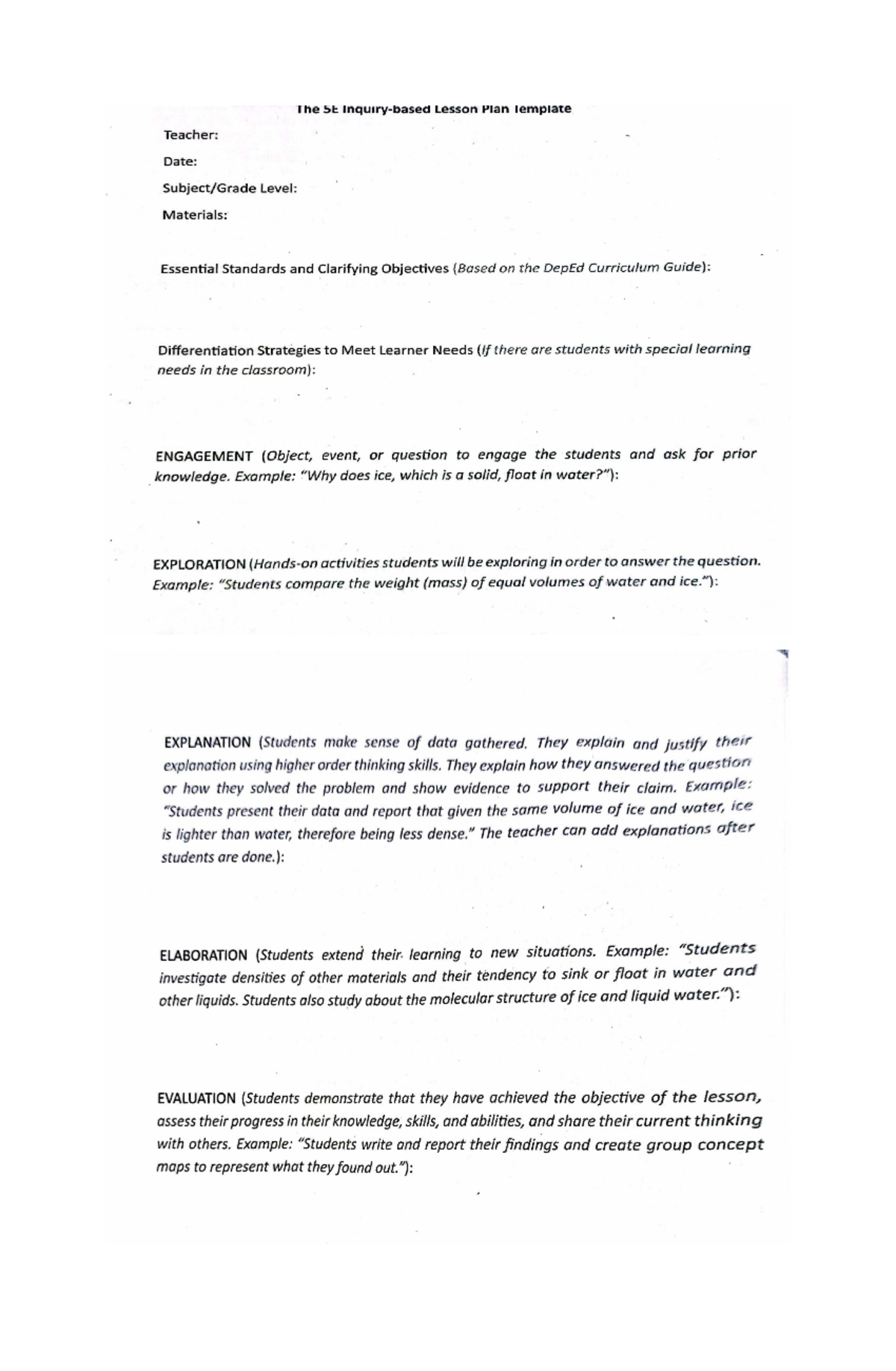 Kinds-of-Lesson-Plan-Copy - The 5E Lesson Plan lemplate Teacher: Date ...