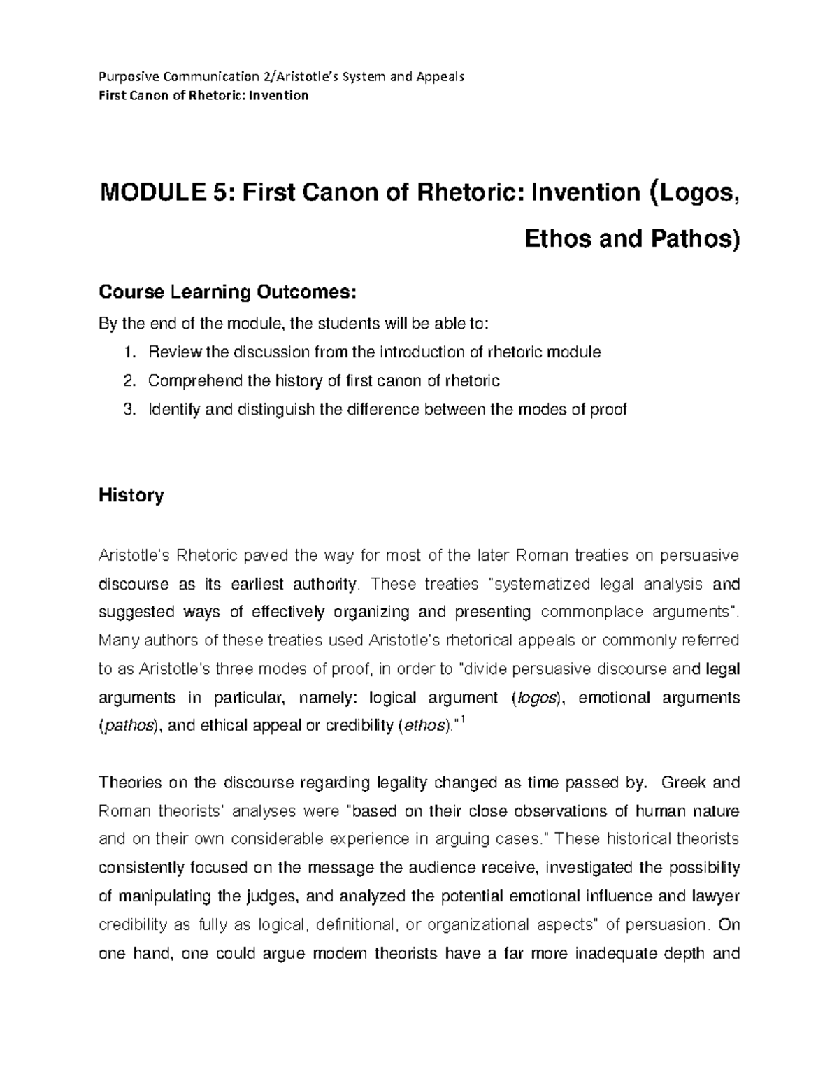 Week 3 - Module 5: First Canon of Rhetoric (Logos, Ethos, Pathos) - Studocu