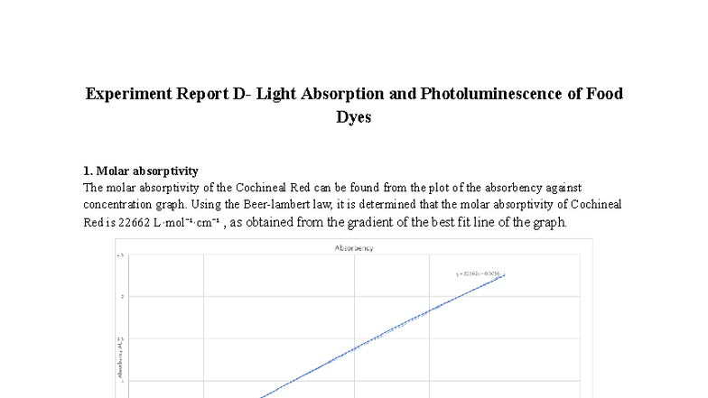 Experiment Report D - Light Absorption & Photoluminescence of Food Dyes ...
