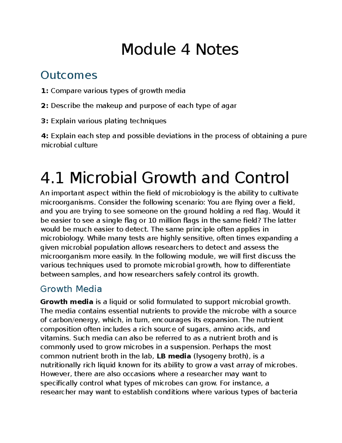 Module 4 Notes: Microbial Growth Media & Plating Techniques - Studocu