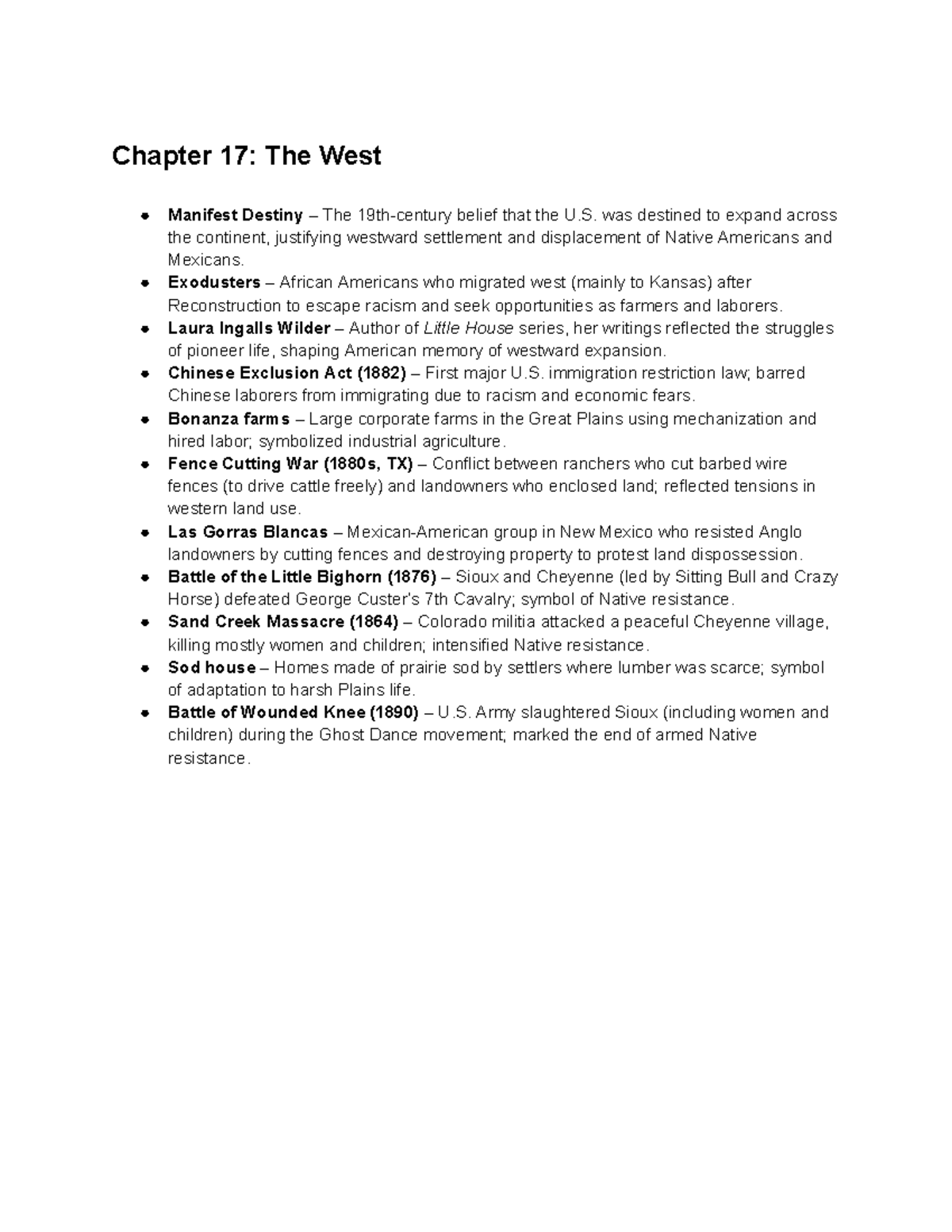 Chapter 17: The West - Key Themes & Historical Events Analysis - Studocu