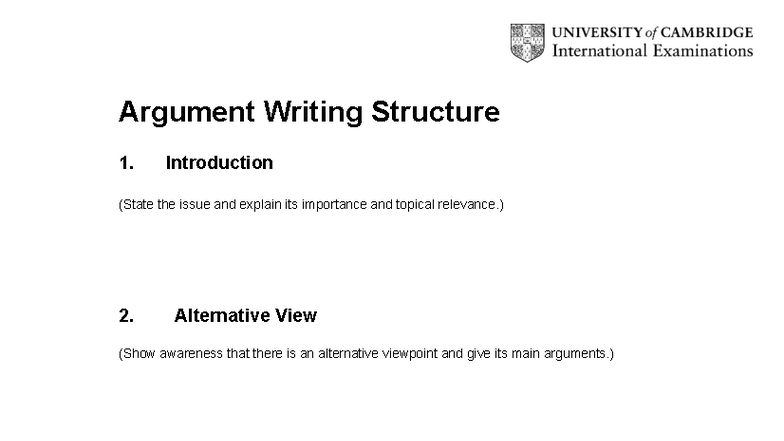 Argument Writing Structure - Introduction (State the issue and explain ...