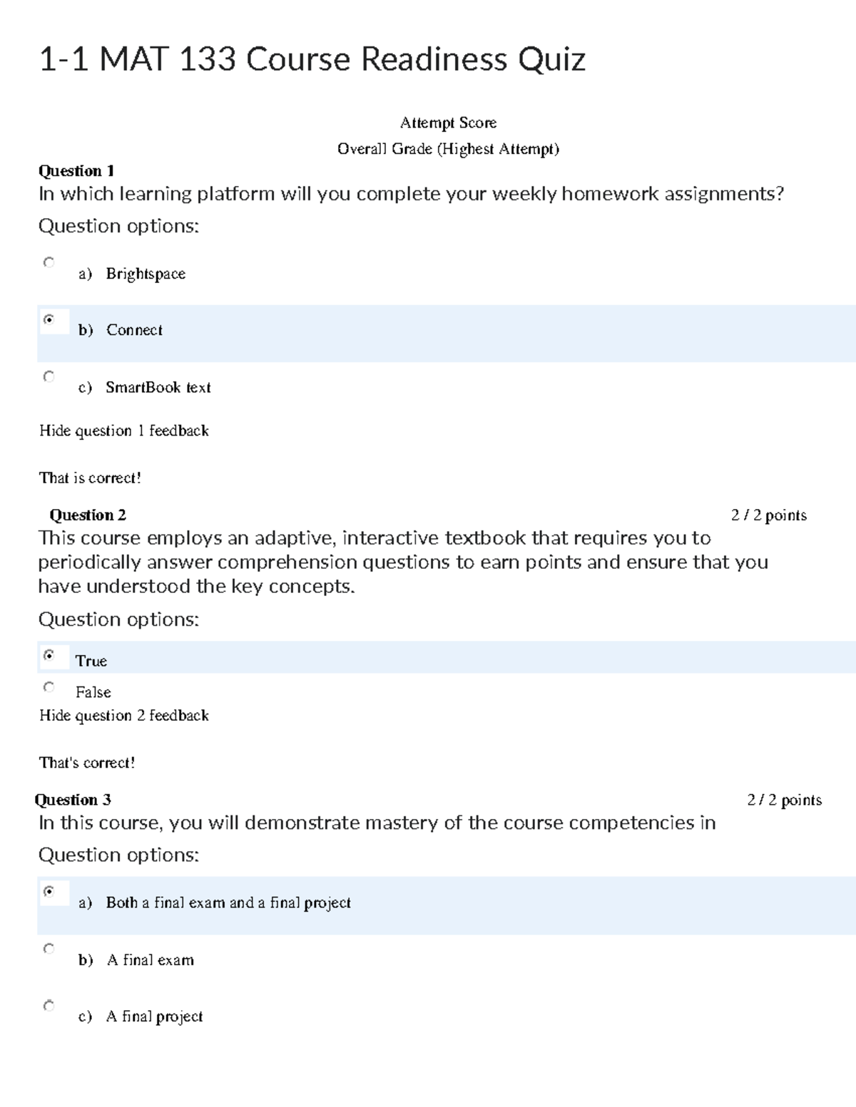 MAT 133 Course Readiness Quiz - Complete Your Exam Prep Here! - Studocu