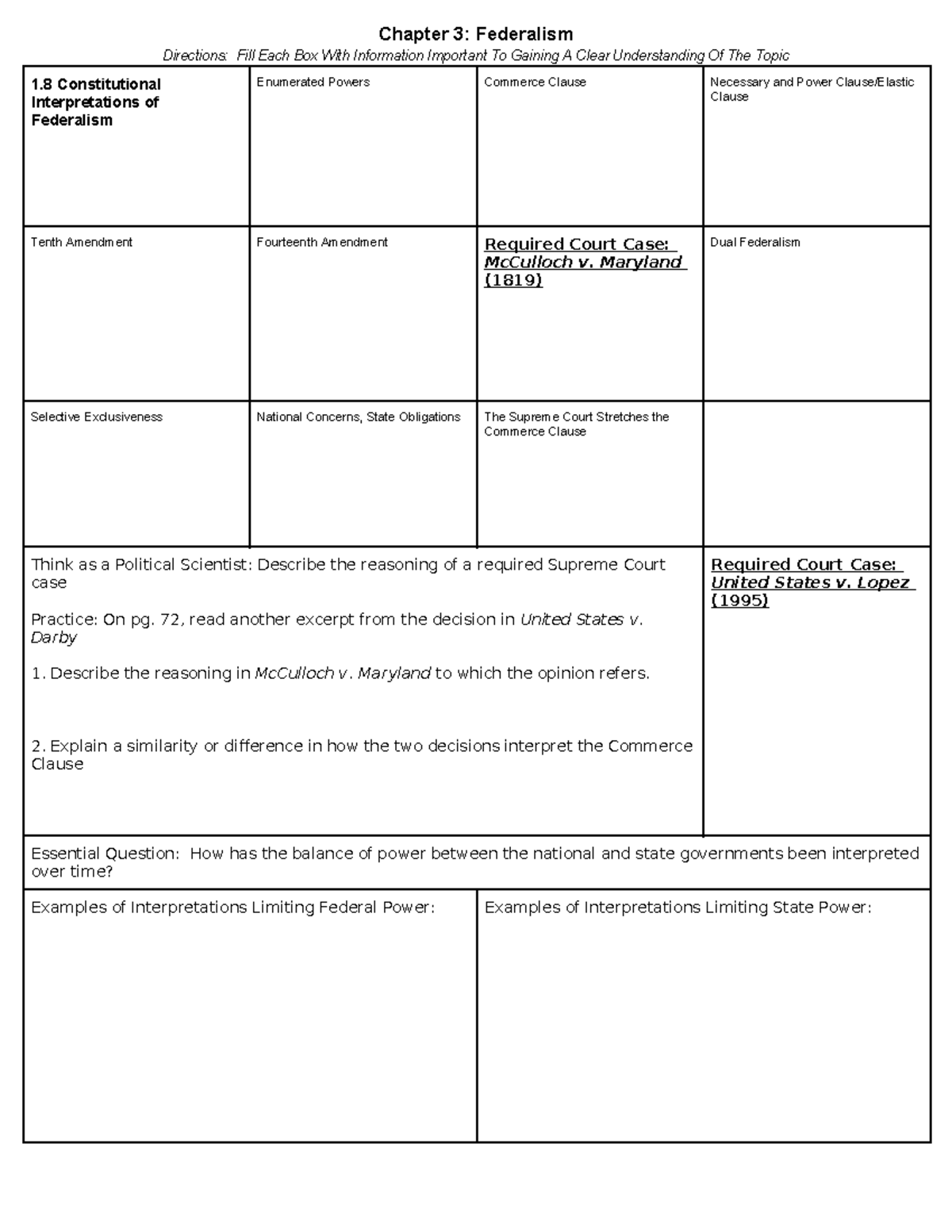 1.8 Amsco AP Government Reading Guide - Chapter 3: Federalism ...