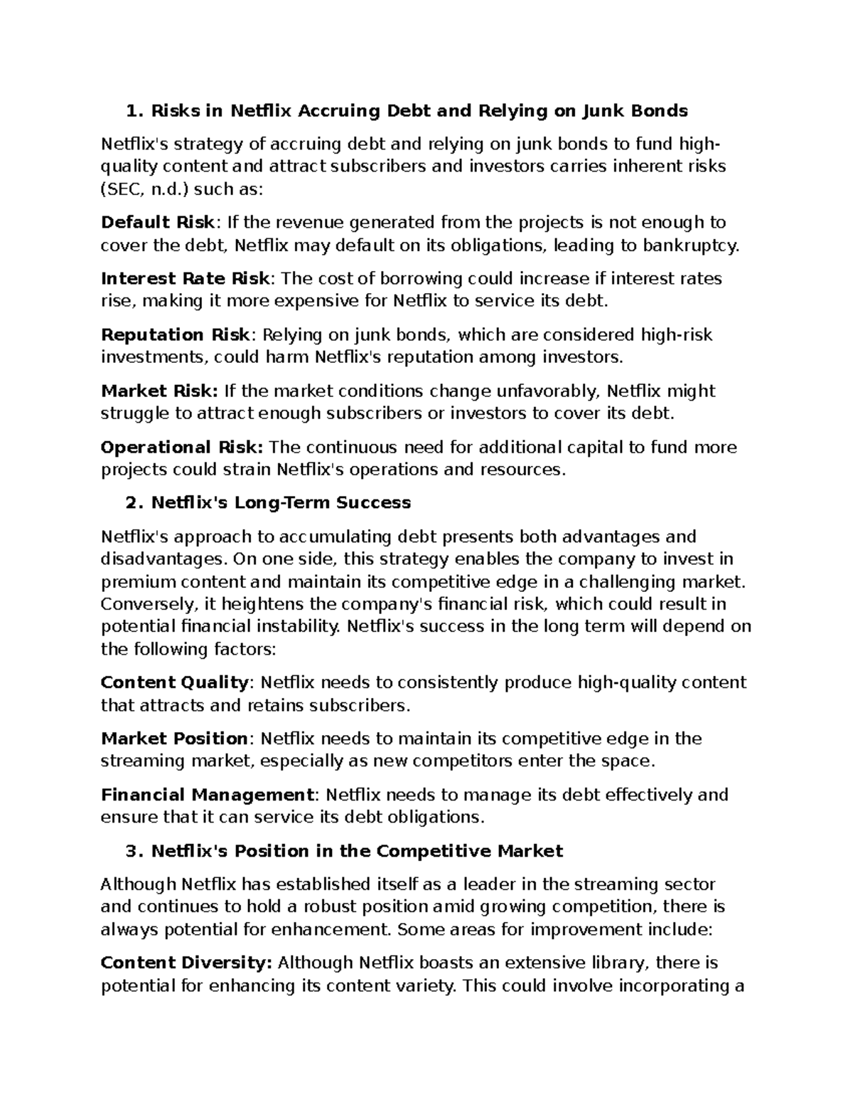 FIN301: Week 4 Discussion - Risks and Strategies in Netflix's Debt ...