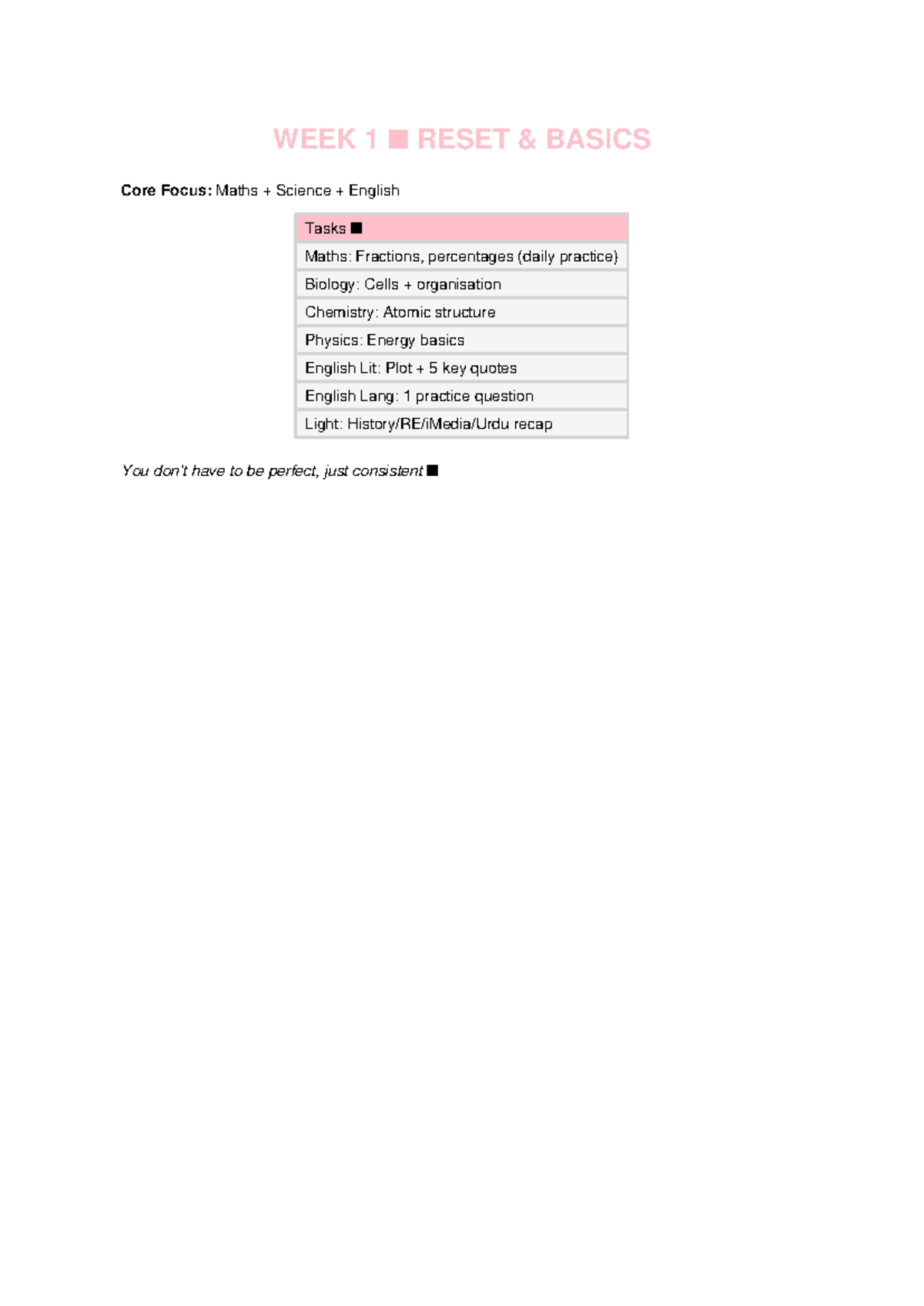 GCSE Pink Sparkly Planner: Weekly Study Tasks & Revision Guide - Studocu
