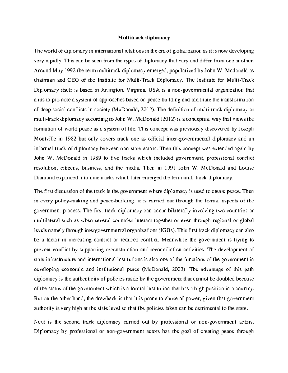 Multitrack Diplomacy: Analyzing Nine Tracks in Global Conflict ...