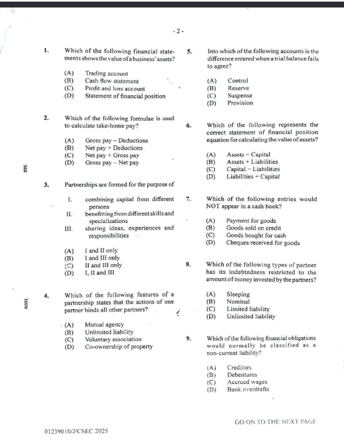 CSEC 2025 Accounting Quiz Questions - Studocu