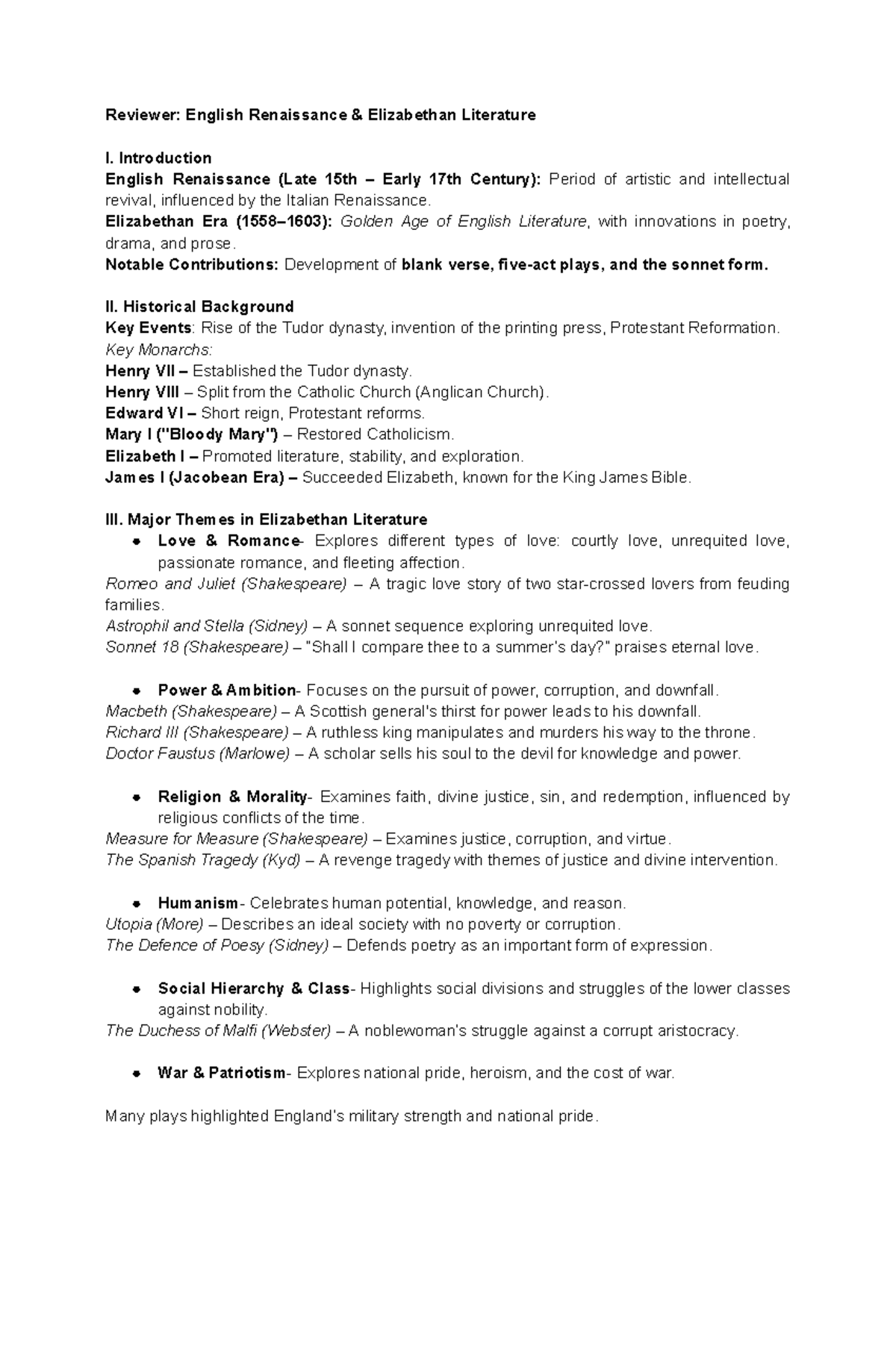 English Renaissance & Elizabethan Lit I: Key Themes & Contributions ...