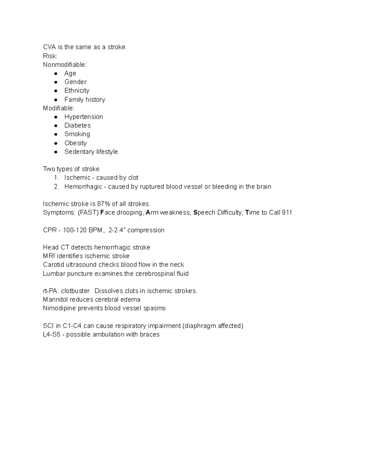 CVA Overview and Nursing Care - MSII 9: Cerebrovascular Accident - CVA ...