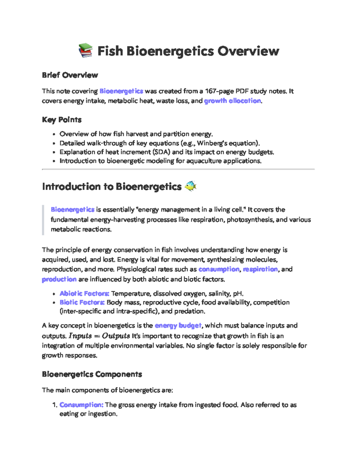 AQF 634 Fish Bioenergetics: Key Concepts and Modeling Insights - Studocu