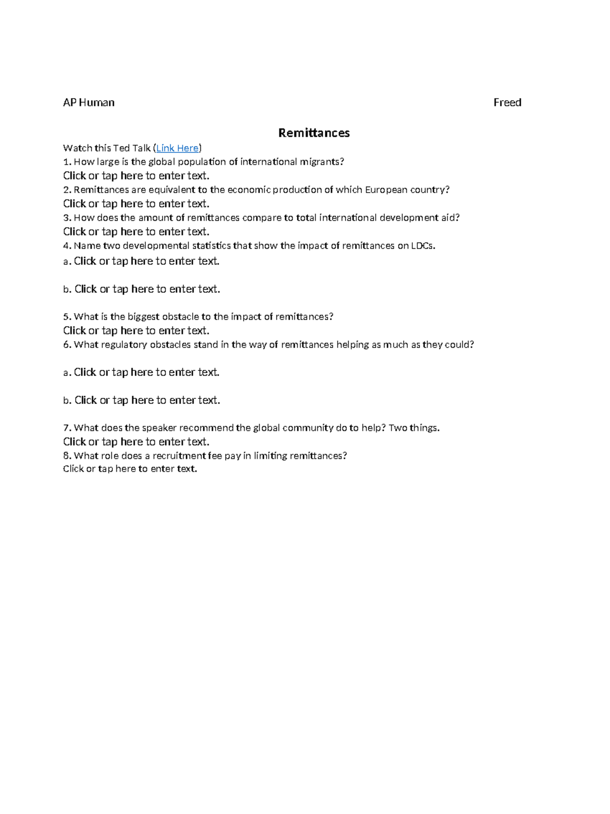 Ted Talk Remitances - ted talk guided notes - AP Human Freed ...
