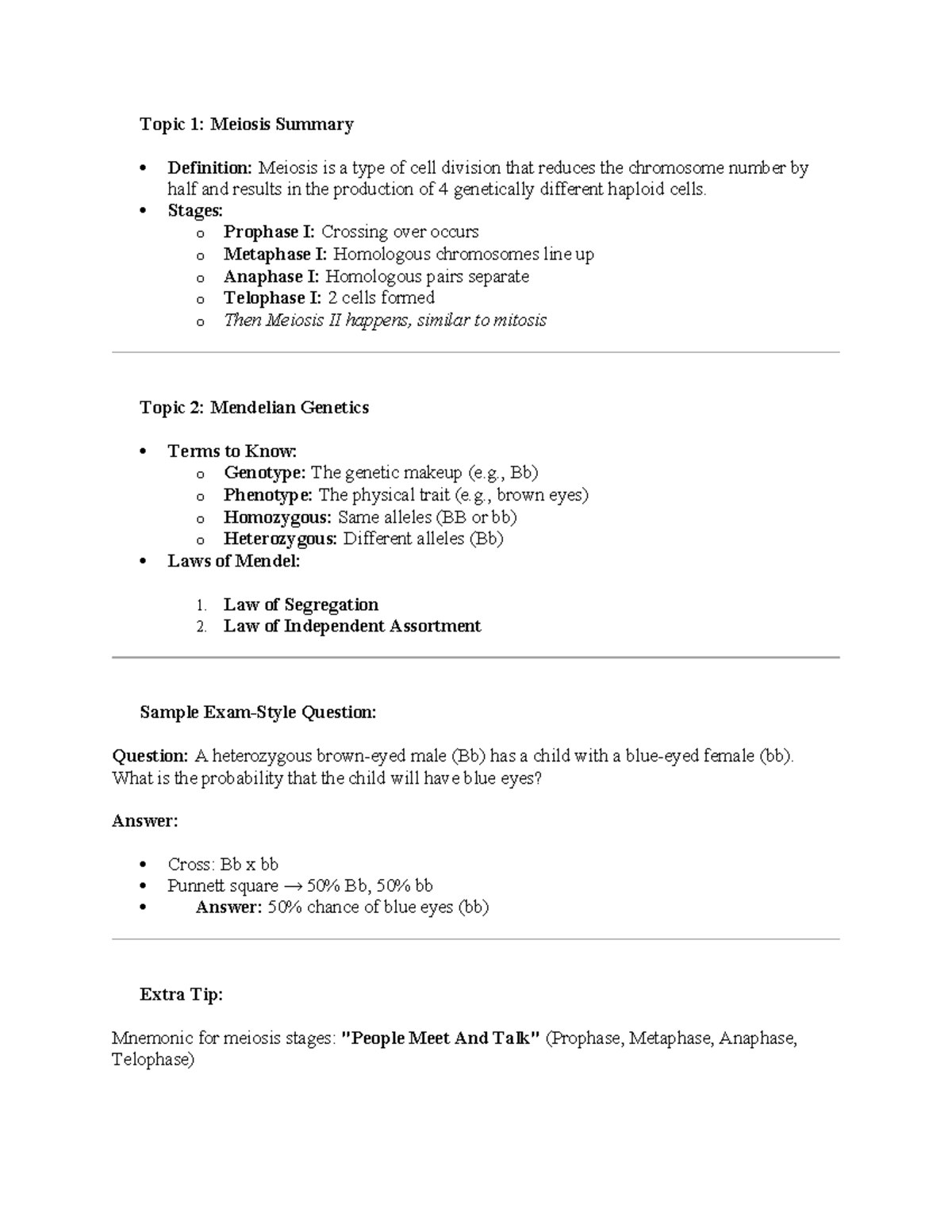 Grade 12 Life Sciences Exam Prep: Meiosis & Mendelian Genetics Summary ...