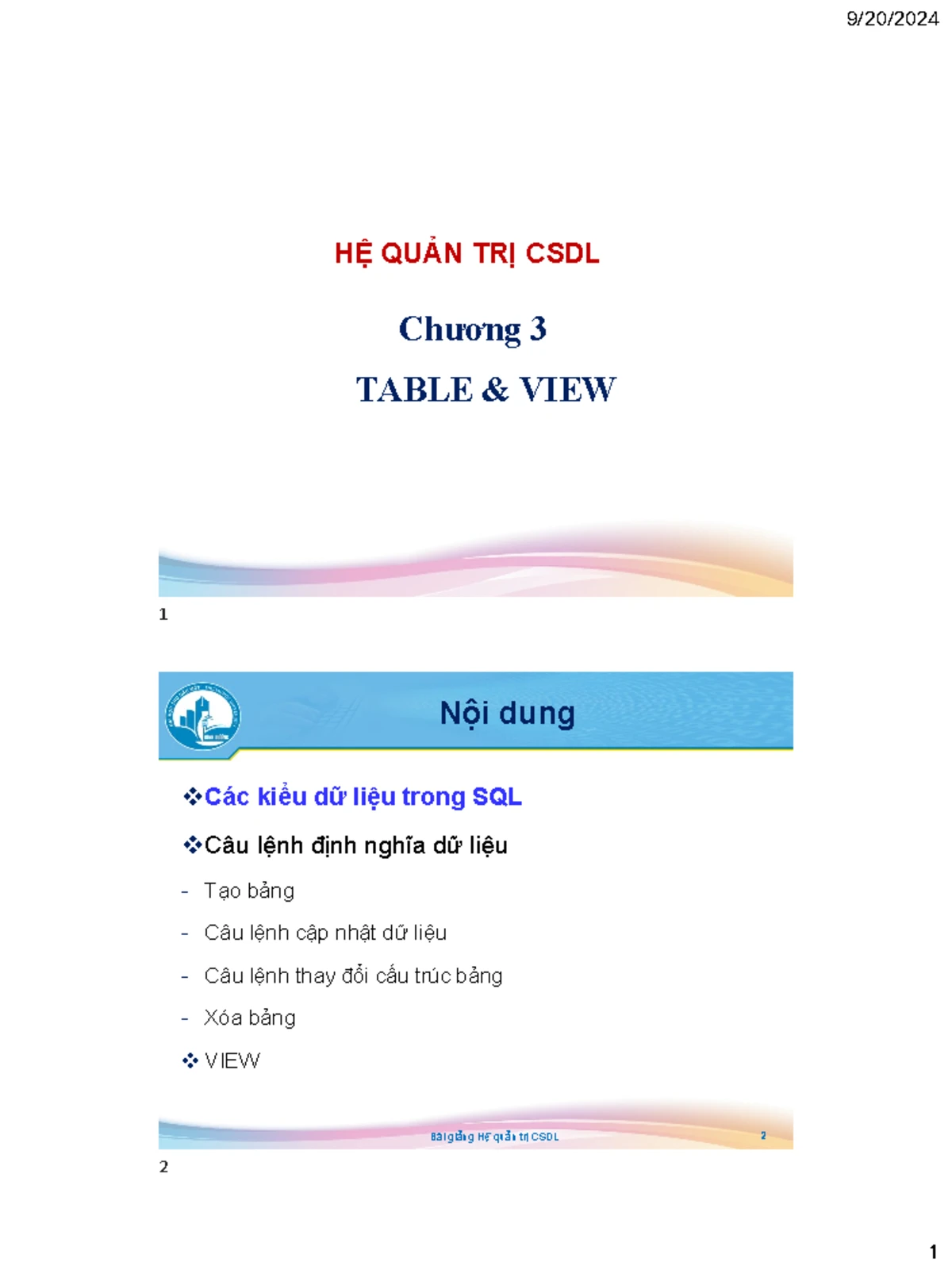 CSDL - Bài Tập Quản Trị Cơ Sở Dữ Liệu Phần 1 và 2 - Studocu