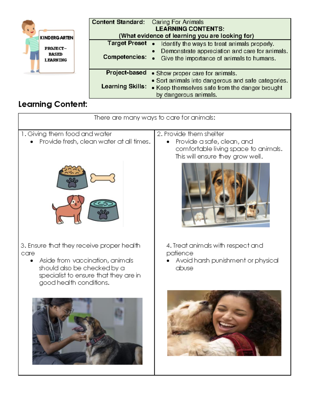 Caring for Animals: Kindergarten Project-Based Learning Guide - Studocu