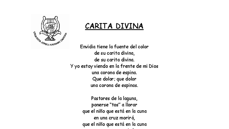 Carita Divina - Letra de Canción para Trabajo de Clase - Studocu