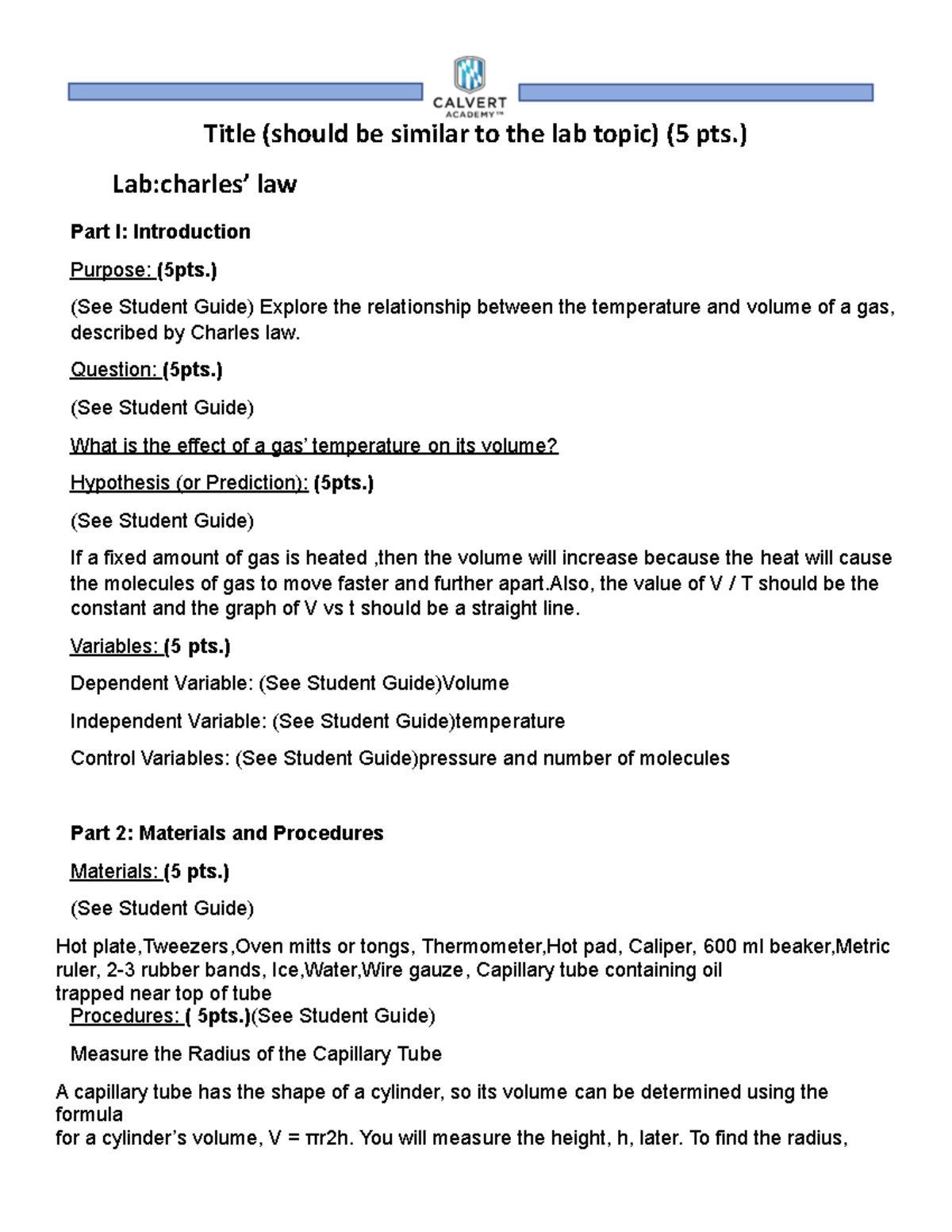 Charles Law finished - Title (should be similar to the lab topic) (5 ...