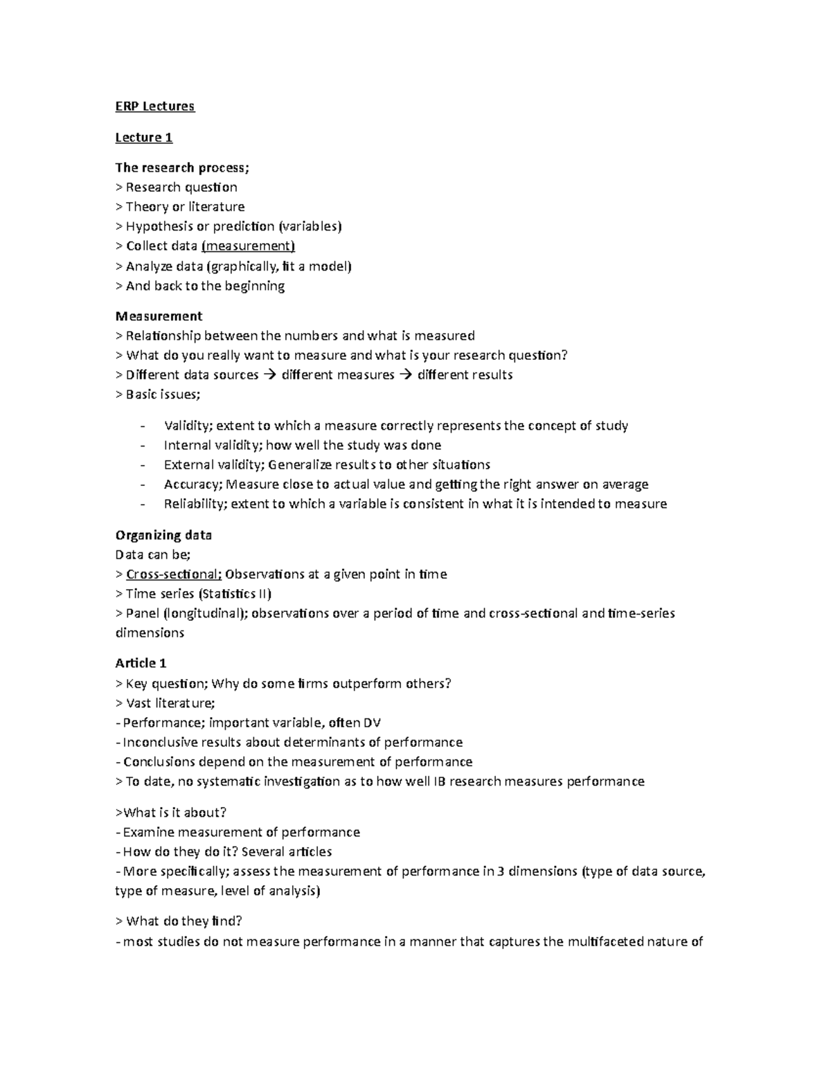 ERP Lecture Series: Overview and Key Concepts (Lectures 1-6) - Studeersnel