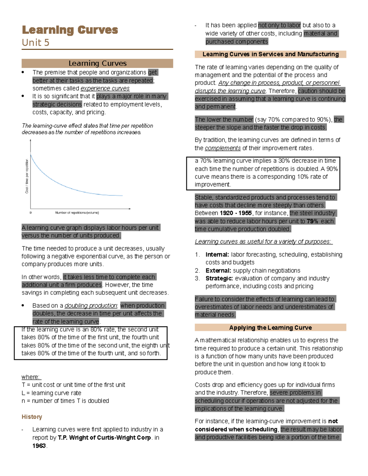 Unit 5 - Comprehensive Overview of Learning Curve Analysis - Studocu