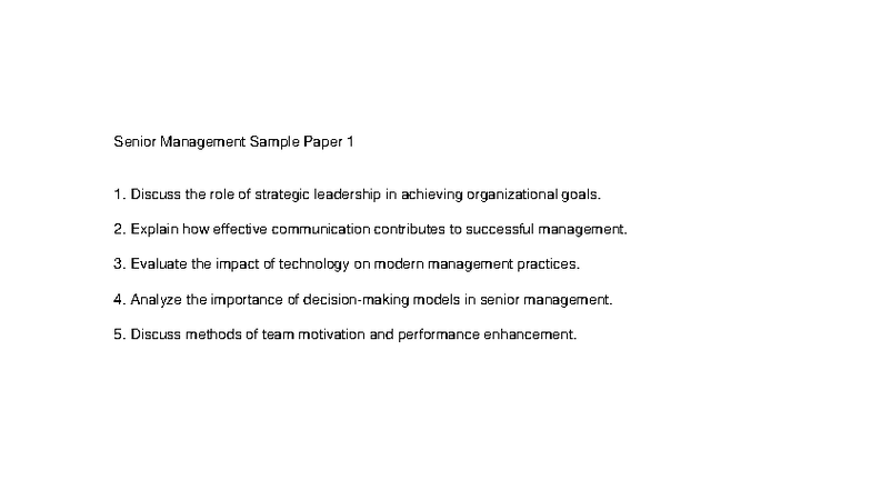 Senior Management Paper 1 - Human Resource Management - Senior ...