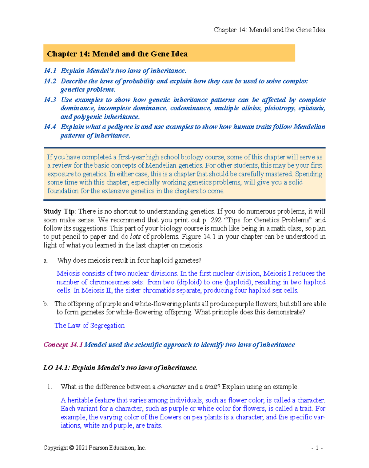 Bio12 ARG Chapter 14: Mendelian Genetics and Inheritance Patterns - Studocu