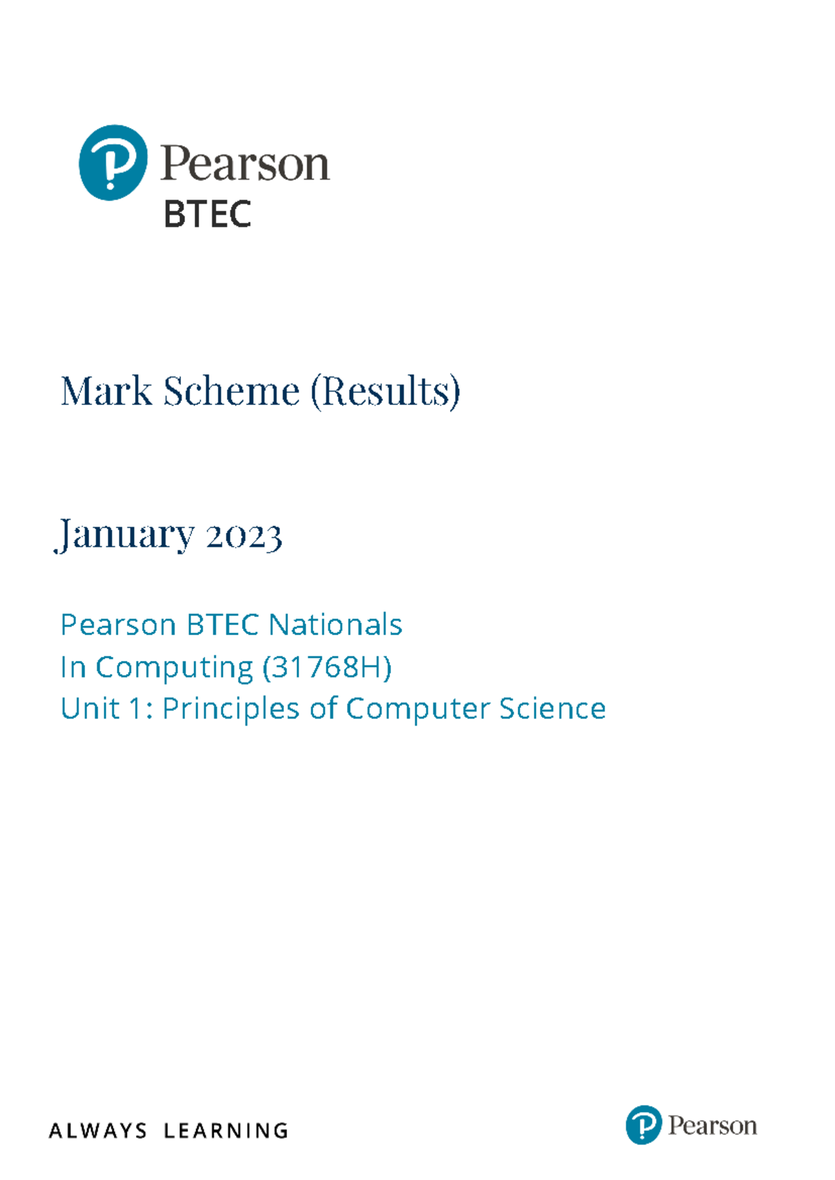 Unit 1 BTEC Computing - January 2023 Mark Scheme and Answers - Studocu