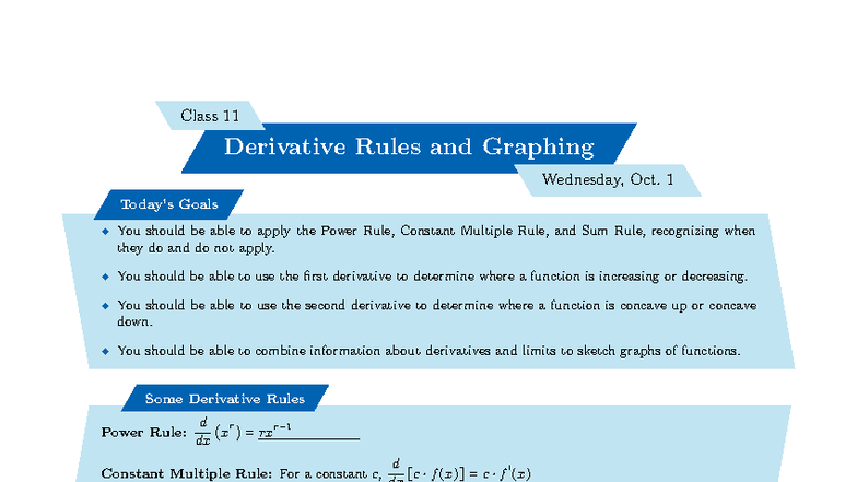 Math 101: Derivative Rules & Graphing Analysis Notes - Studocu