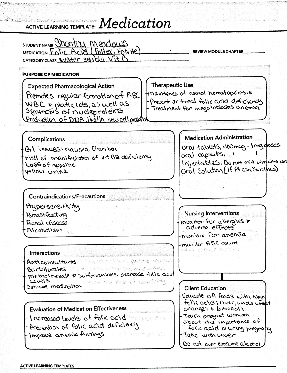 FOLIC ACID (Foltex, Folvite) - Active Learning Template with Details ...