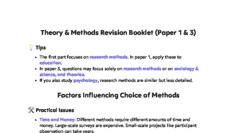 Research Methods & Sociological Perspectives Revision (Paper 1 3) - Studocu