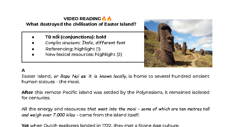 VIDEO READING: The Collapse of Easter Island's Civilisation - Studocu