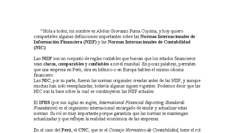 Normas Internacionales de Información Financiera (NIIF) y NIC - Studocu