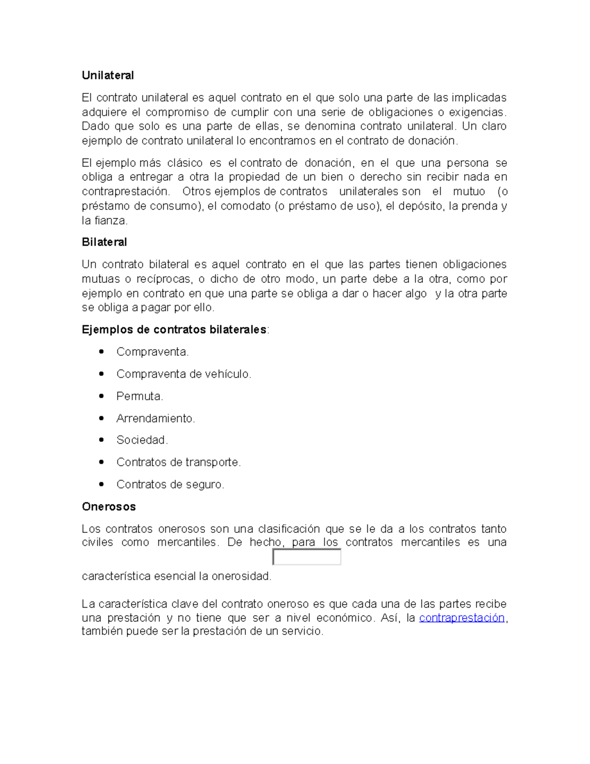 Tipología de Contratos: Unilateral, Bilateral, Oneroso y Gratuito - Studocu