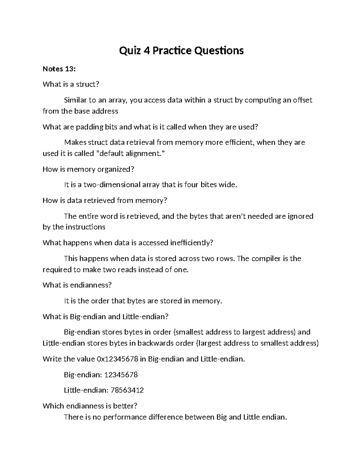 Quiz 4 Practice Questions: Structs, Memory, and Reliability Concepts ...