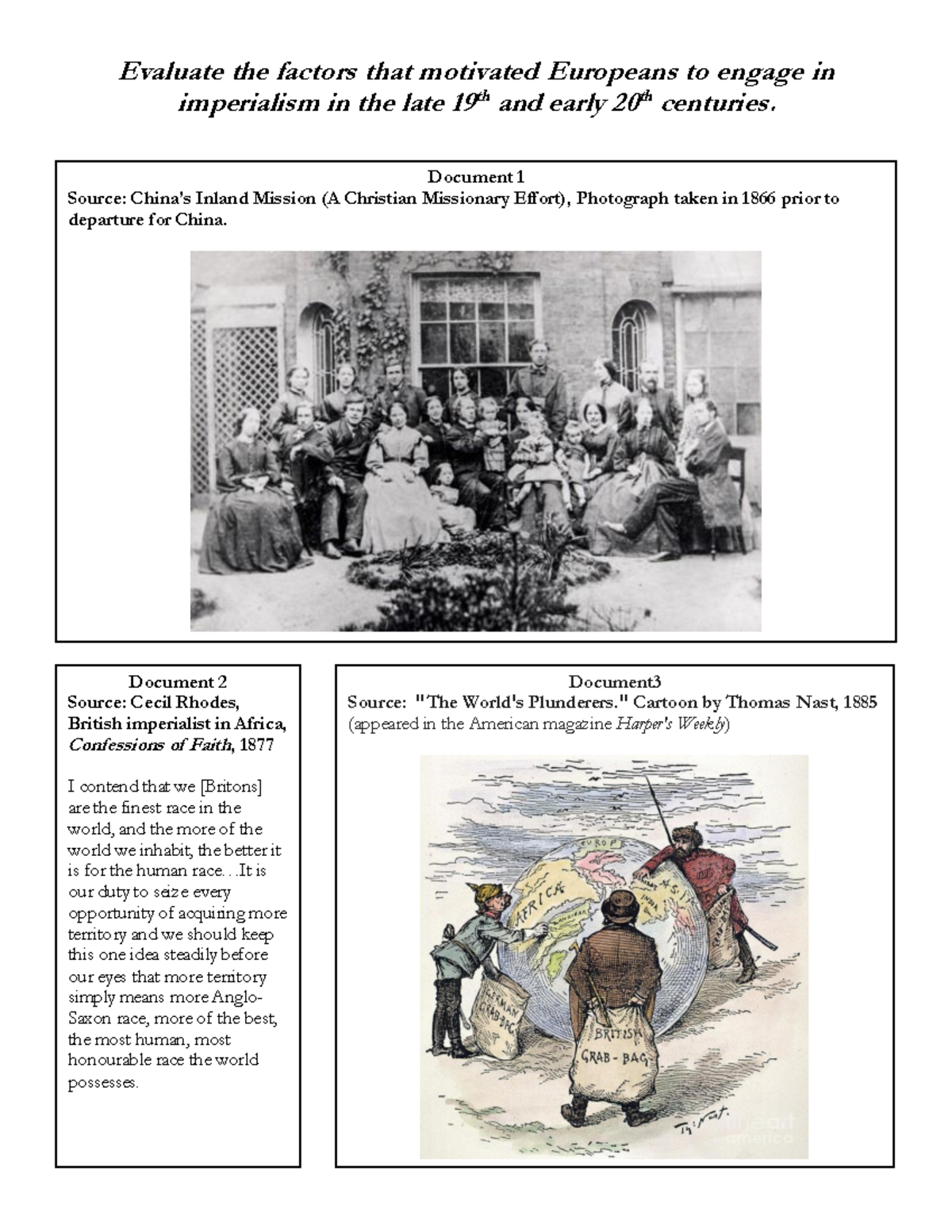 6.1 DBQ: European Motivations for Imperialism (Late 19th - Early 20th ...