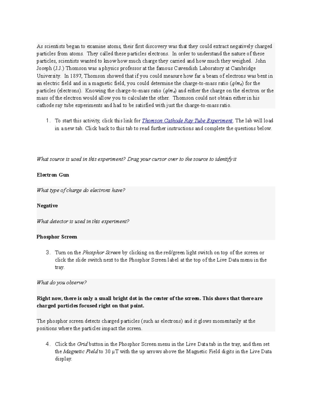 Cathode Ray Experiment (PHYS 101) - J.J. Thomson's Findings - Studocu