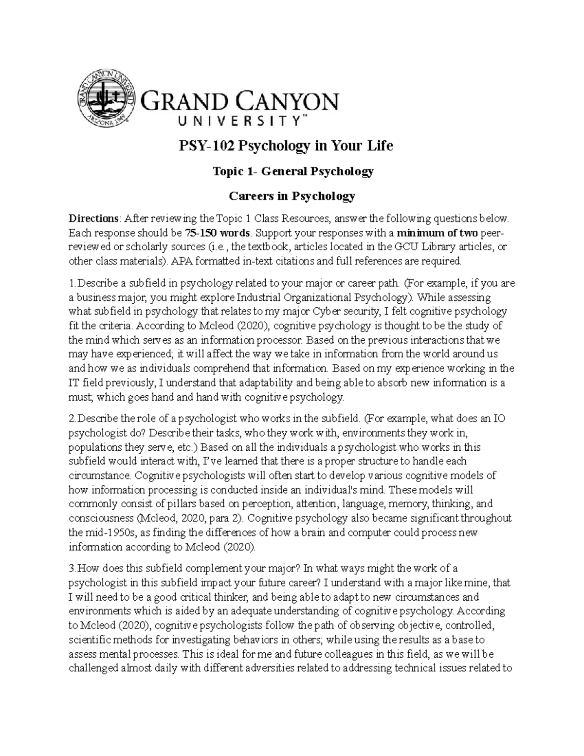 Careers in Psychology: Insights for PSY-102 (Obj. 1.1 & 1.2) - Studocu