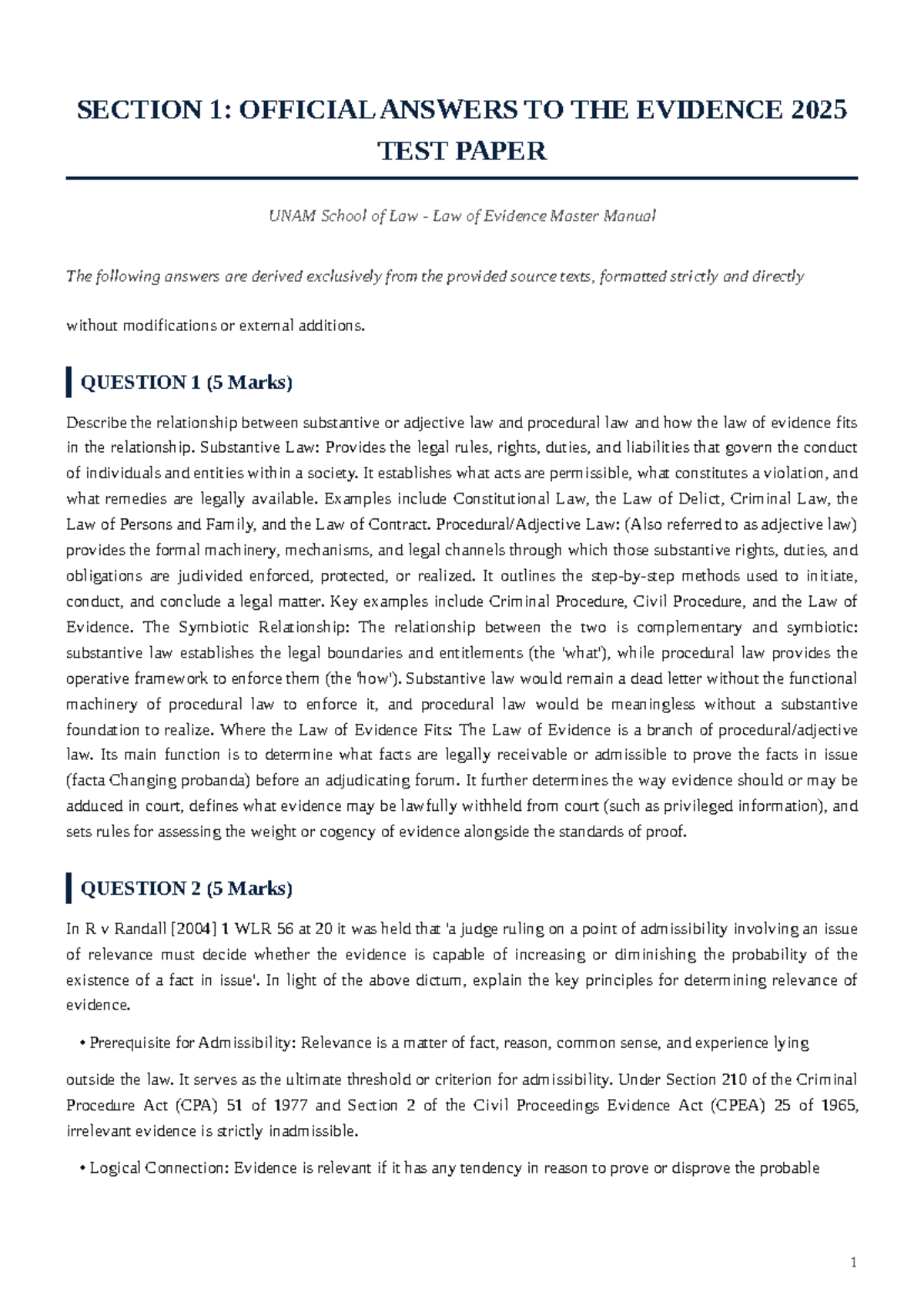 Official Answers to the Evidence 2025 Test Paper - UNAM Law School ...